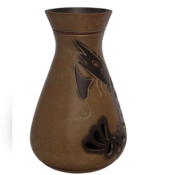 le dolce vita | Art | La Dolce Vita Brown Black Ceramic Fish Cutout Round Decorative Art Pottery ...